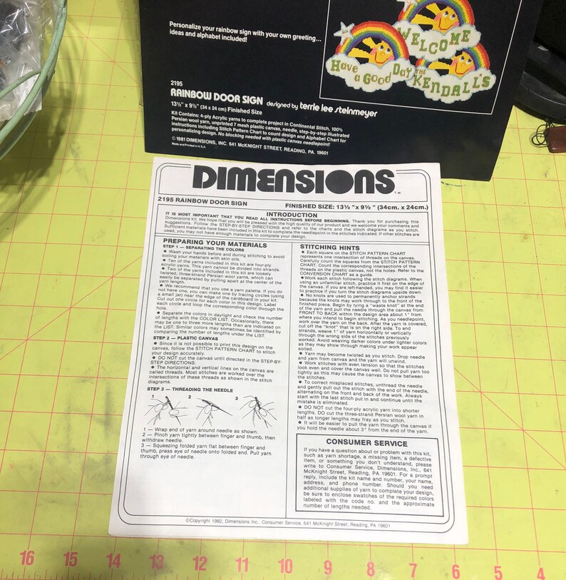 Dimensions Needlepoint Rainbow Door Sign Kit 2195. Partially Completed ...