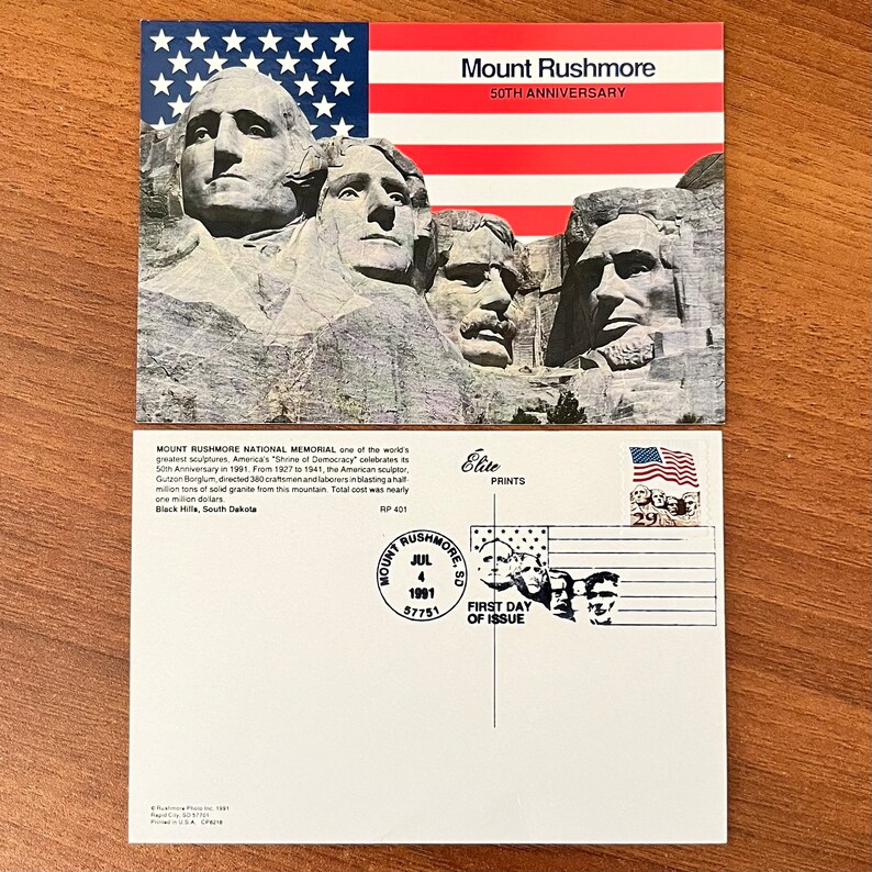 1991 Mount Rushmore Postcard First Day of Issue Stamp and Cancellation ...