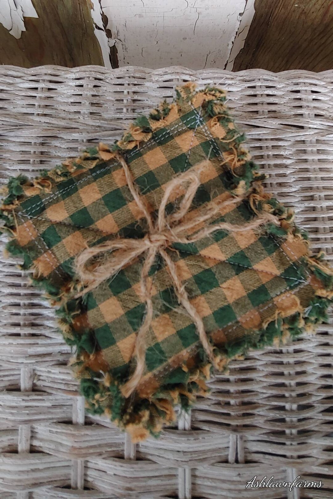 Rag Quilt Coasters, Set of 4, Primitive Green, Check Homespun ...