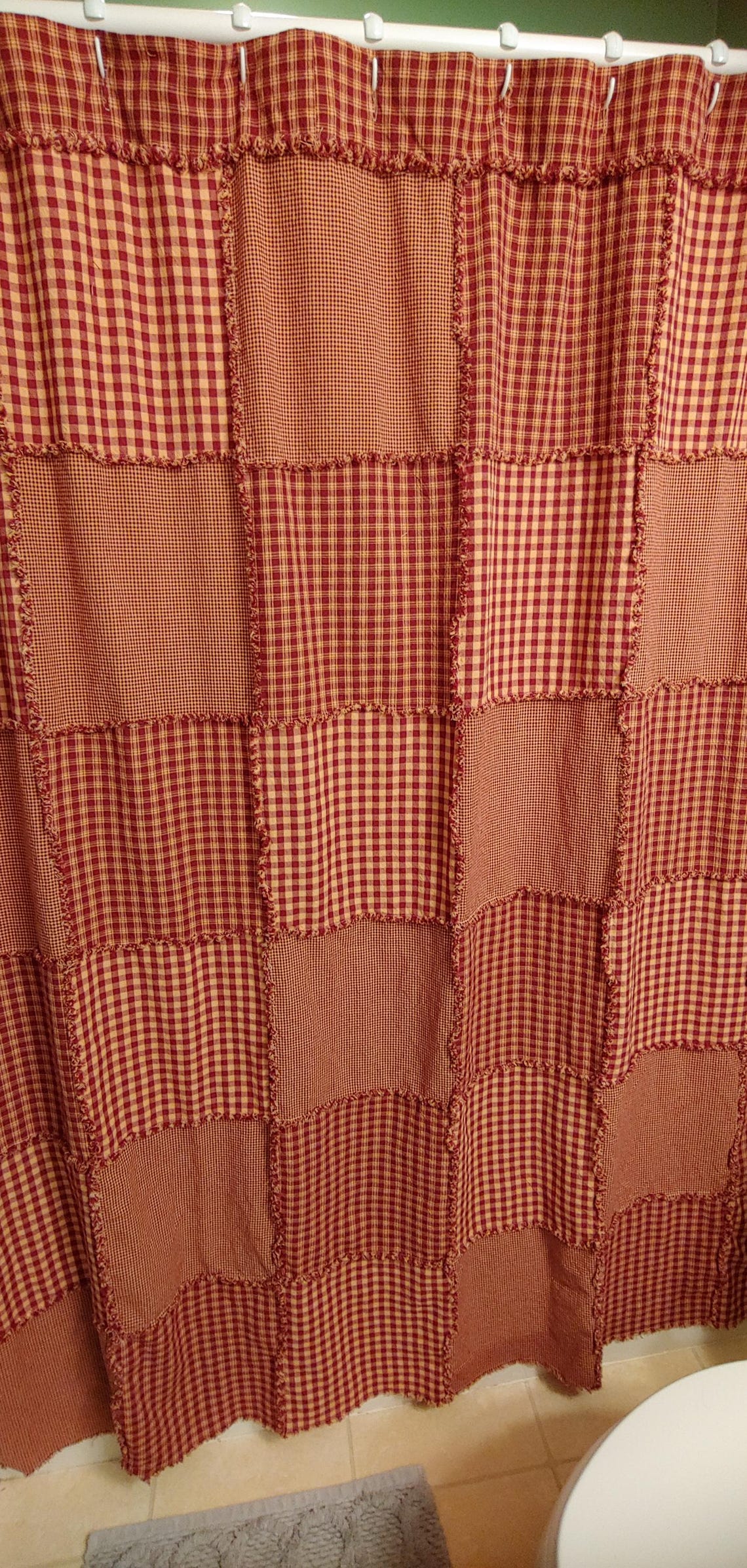Primitive Homespun Rag Shower Curtain, Homespun Shower Curtain ...