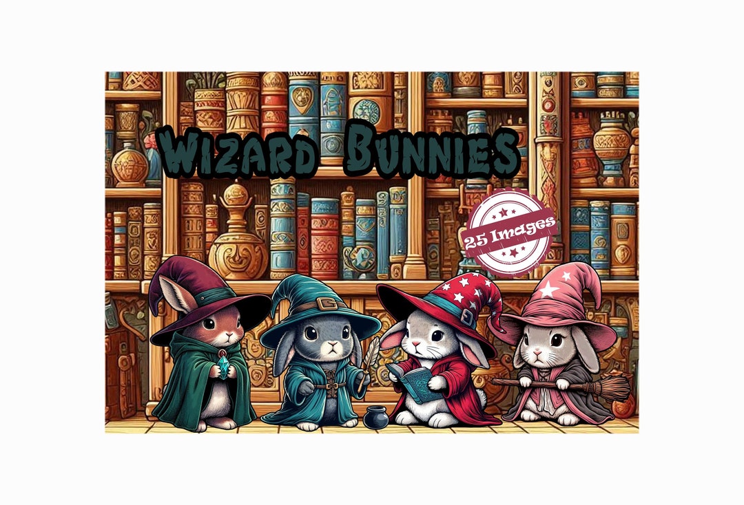Wizard Bunnies Clip Art Bundle: Set of 25 PNG for Design, Cute Rabbits ...