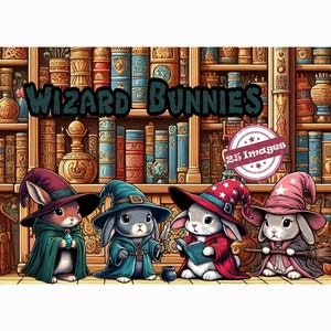 Wizard Bunnies Clip Art Bundle: Set of 25 PNG for Design, Cute Rabbits ...