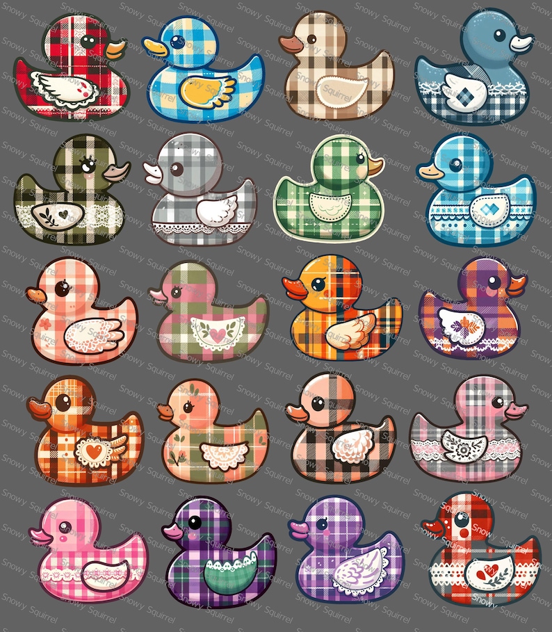 Buffalo Plaid Ducks Clip Art Bundle: 25 PNG Images, Colorful Ducks ...