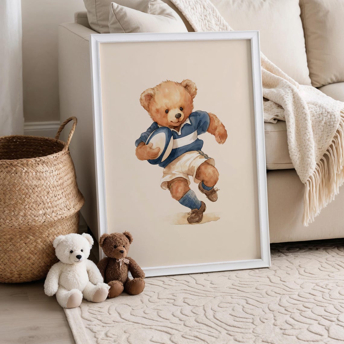 Vintage Rugby Player Teddy Bear Wall Art, Sports Nursery Theme, Sporty ...