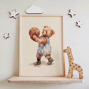 Vintage Basketball Teddy Bear Wall Art, Adorable Bear in Basketball ...