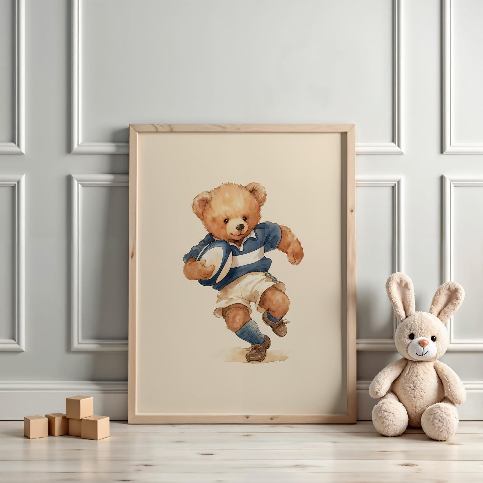 Vintage Rugby Player Teddy Bear Wall Art, Sports Nursery Theme, Sporty ...