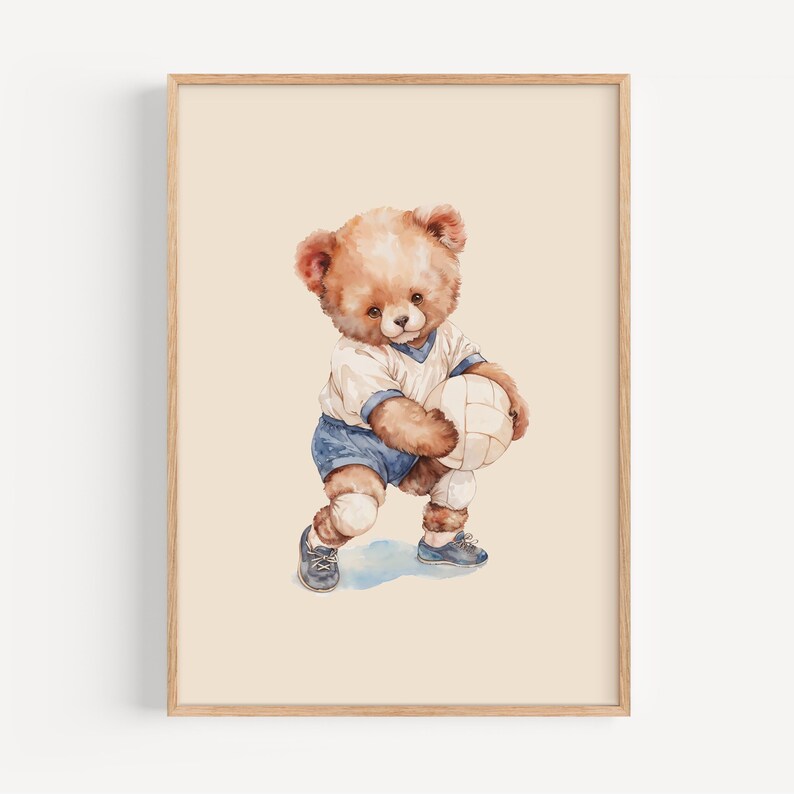 Teddy Bear Sports Nursery Wall Art Set of 6, Printable Watercolor ...