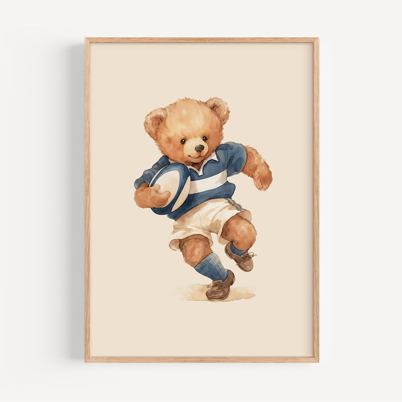 Teddy Bear Sports Nursery Wall Art Set of 6, Printable Watercolor ...