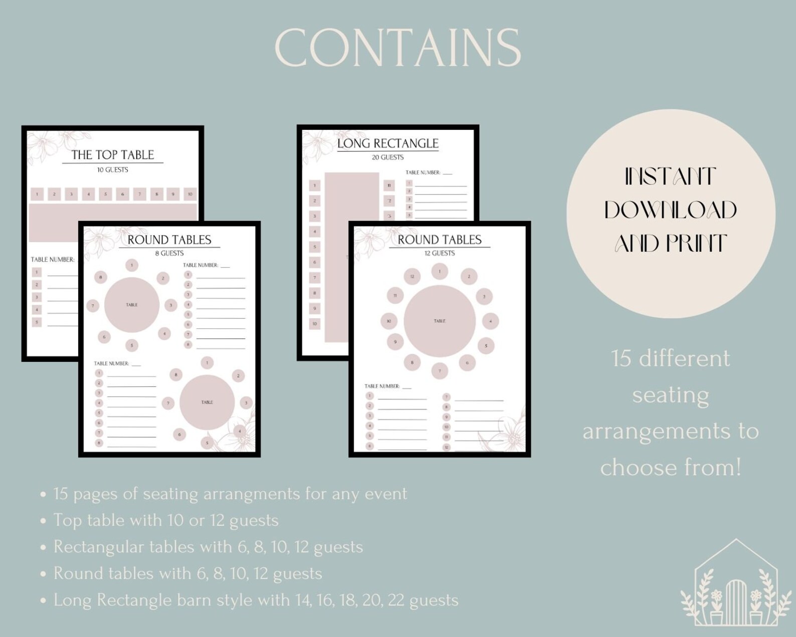 Printable Event Seating Chart Template, Wedding Seating Planner, Top ...