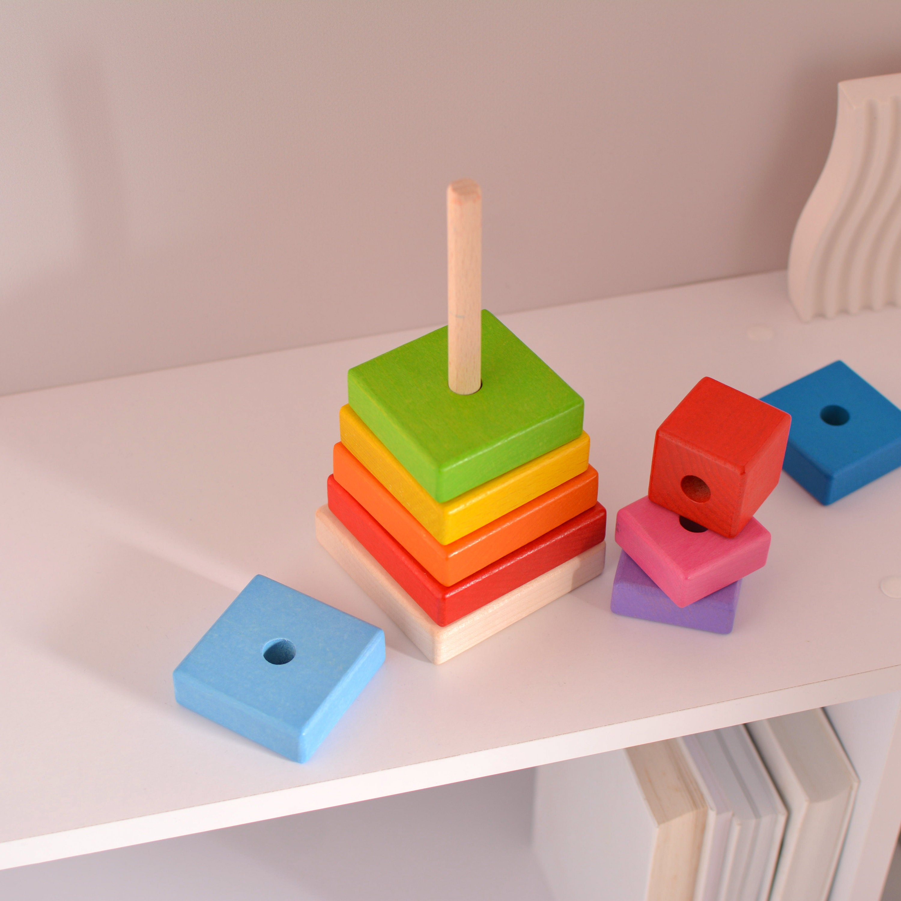 Wooden Stacking Toy Square Bright Colors Montessori Baby Toy Nursery ...