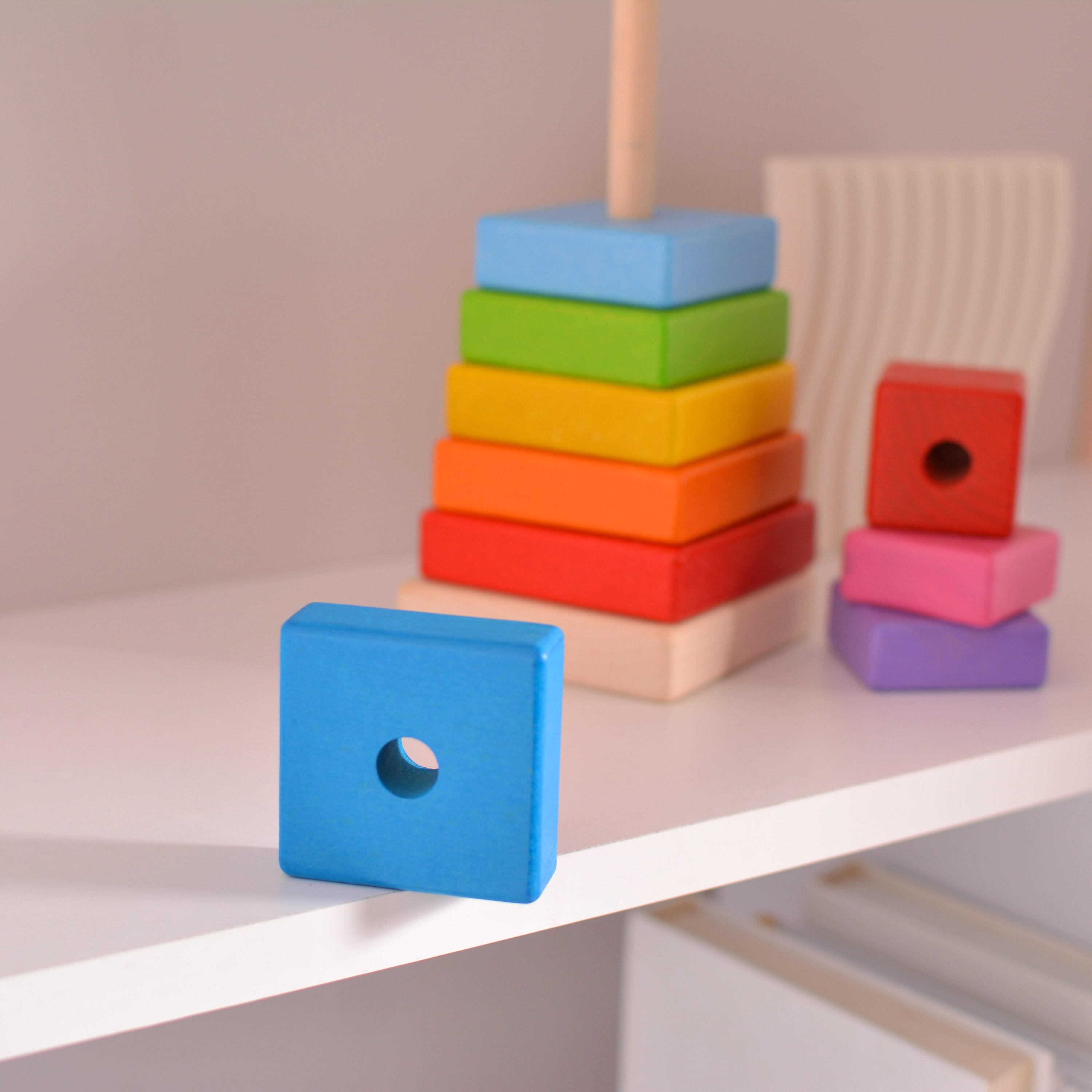 Wooden Stacking Toy Square Bright Colors Montessori Baby Toy Nursery ...