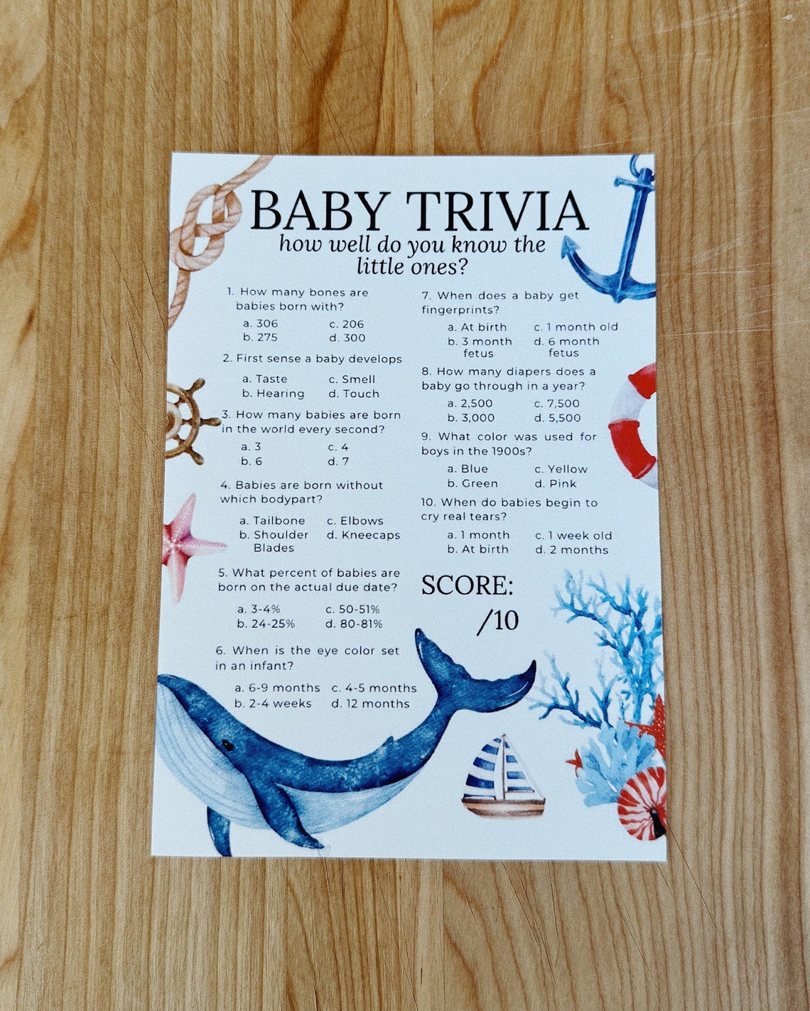 Baby Shower Trivia Game, Nautical Theme, Digital Download - Etsy