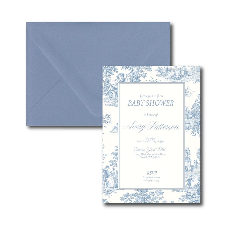 Blue Toile Baby Shower Invitation, DIGITAL DOWNLOAD - Etsy