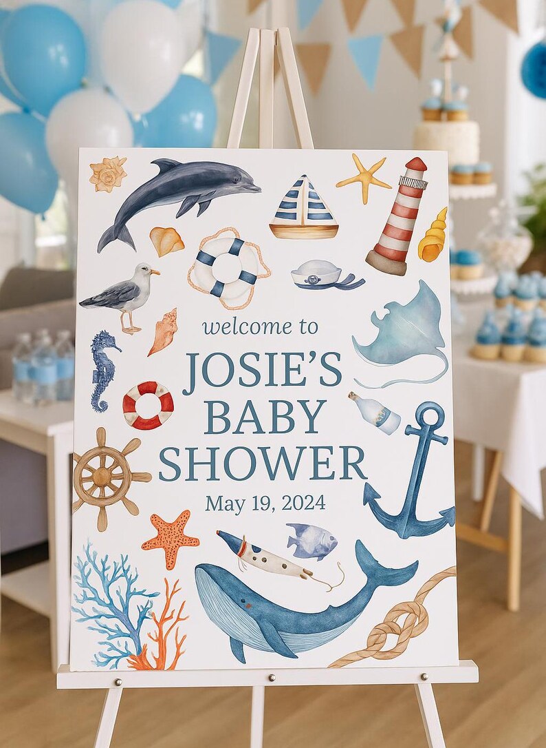 EDITABLE Nautical Baby Shower Welcome Sign, Digital Download - Etsy