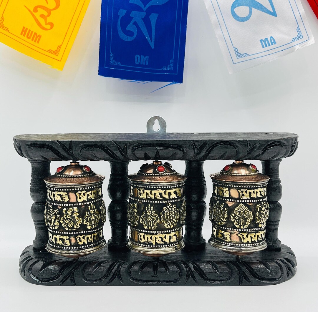 3 Wheeled - Buddhist Meditation Prayer Wheel -wall Mounted 'OM Mani ...