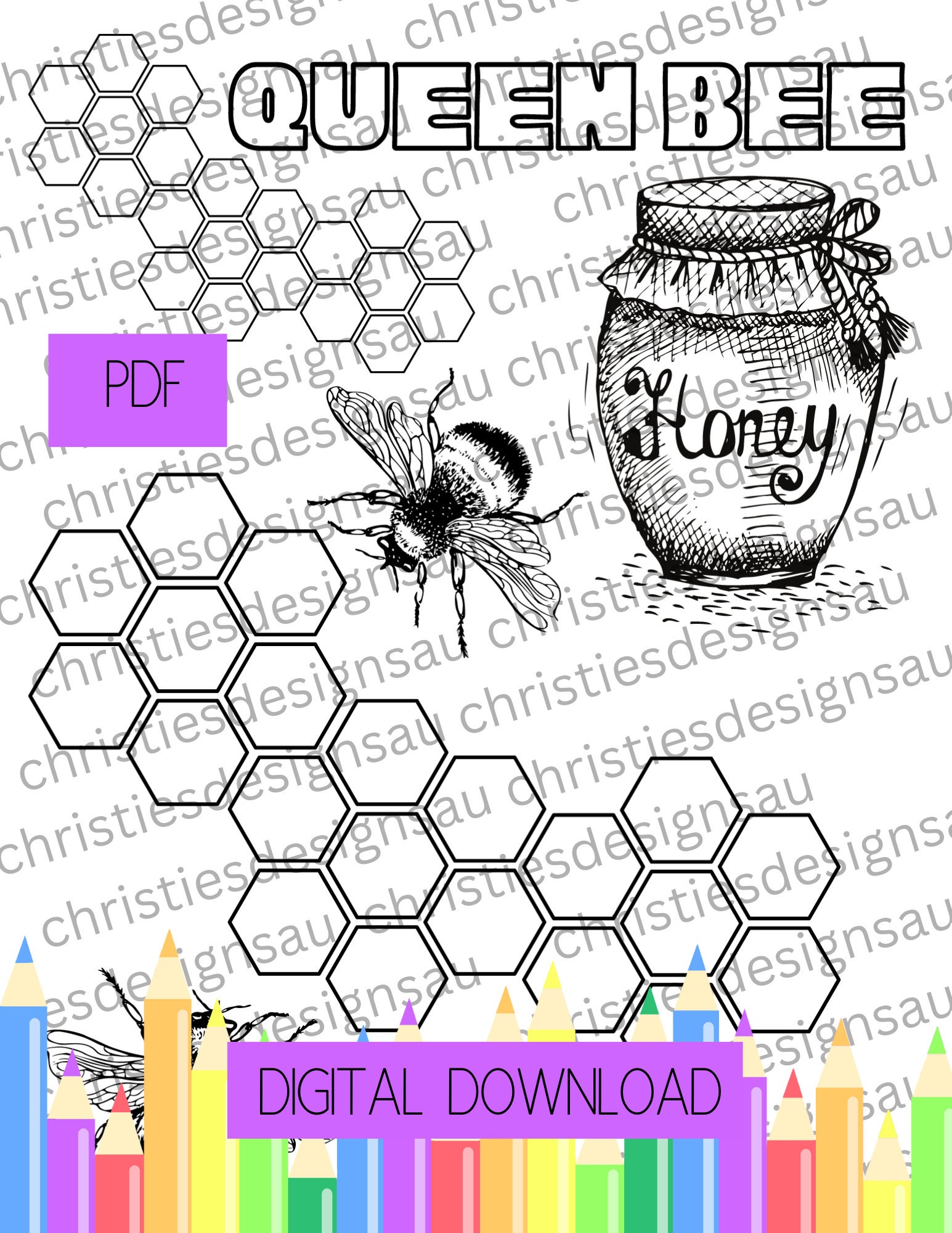 Bee Coloring Pages for Kids, Kids Party Games, Jungle Birthday Favor ...