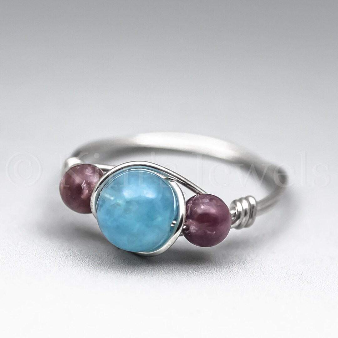 Blue Hemimorphite & Lepidolite Sterling Silver Wire Wrapped Gemstone ...