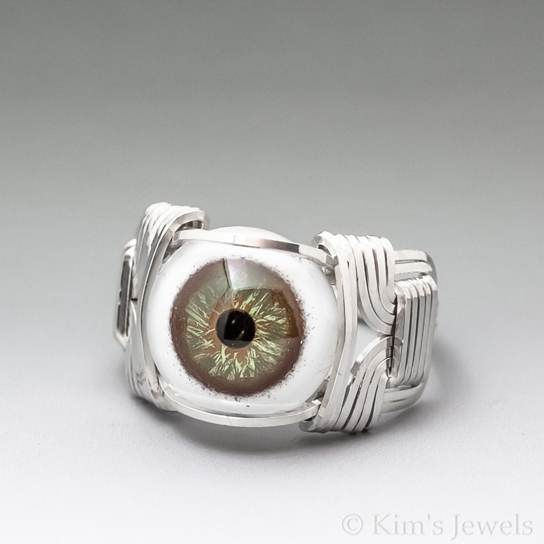 Hazel Glass Eye Eyeball Human Style Sterling Silver Wire Wrapped Ring ...