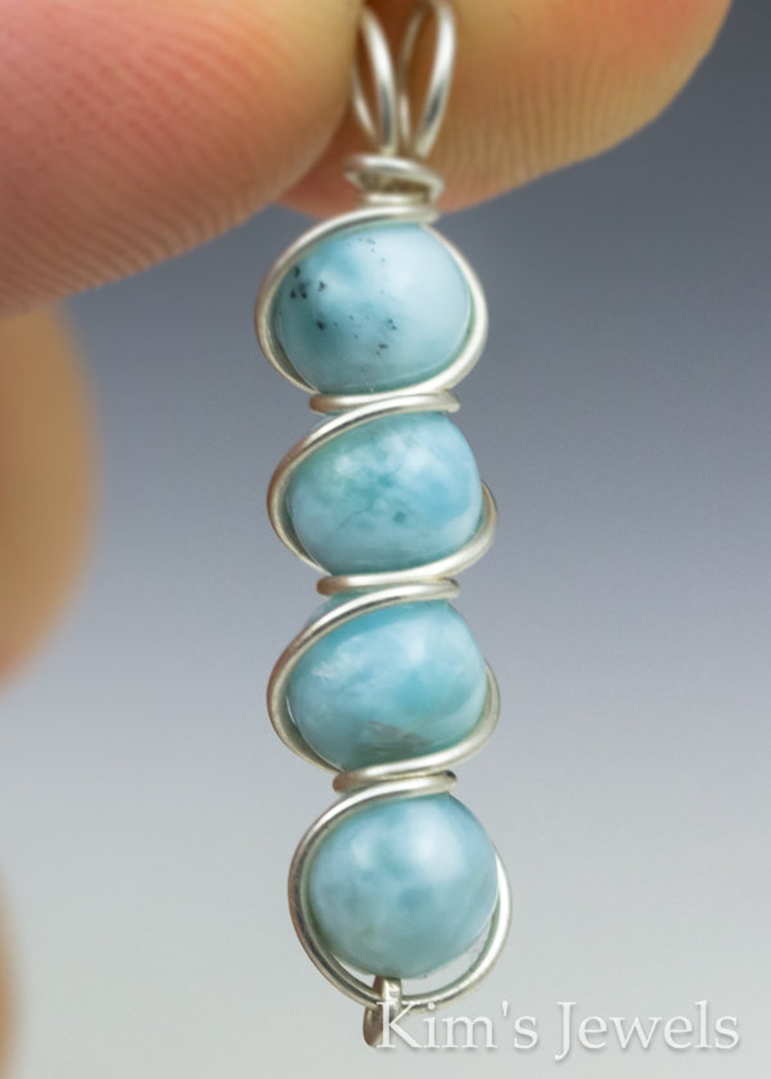 Larimar Blue Pectolite Gemstone Beaded Sterling Silver Wire - Etsy