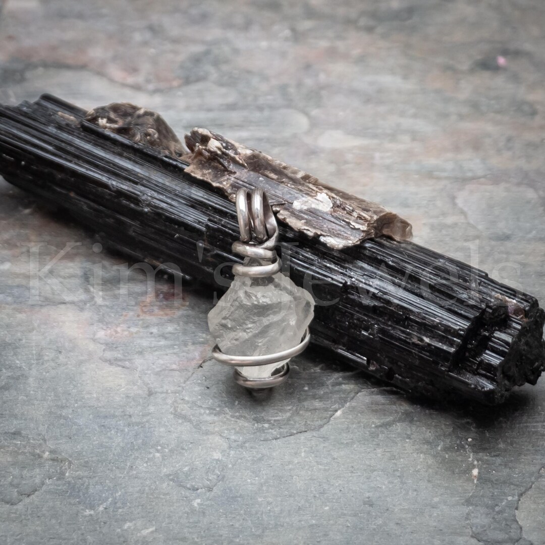 White Petalite Castorite Raw Crystal Gemstone, Oxidized Sterling Silver ...