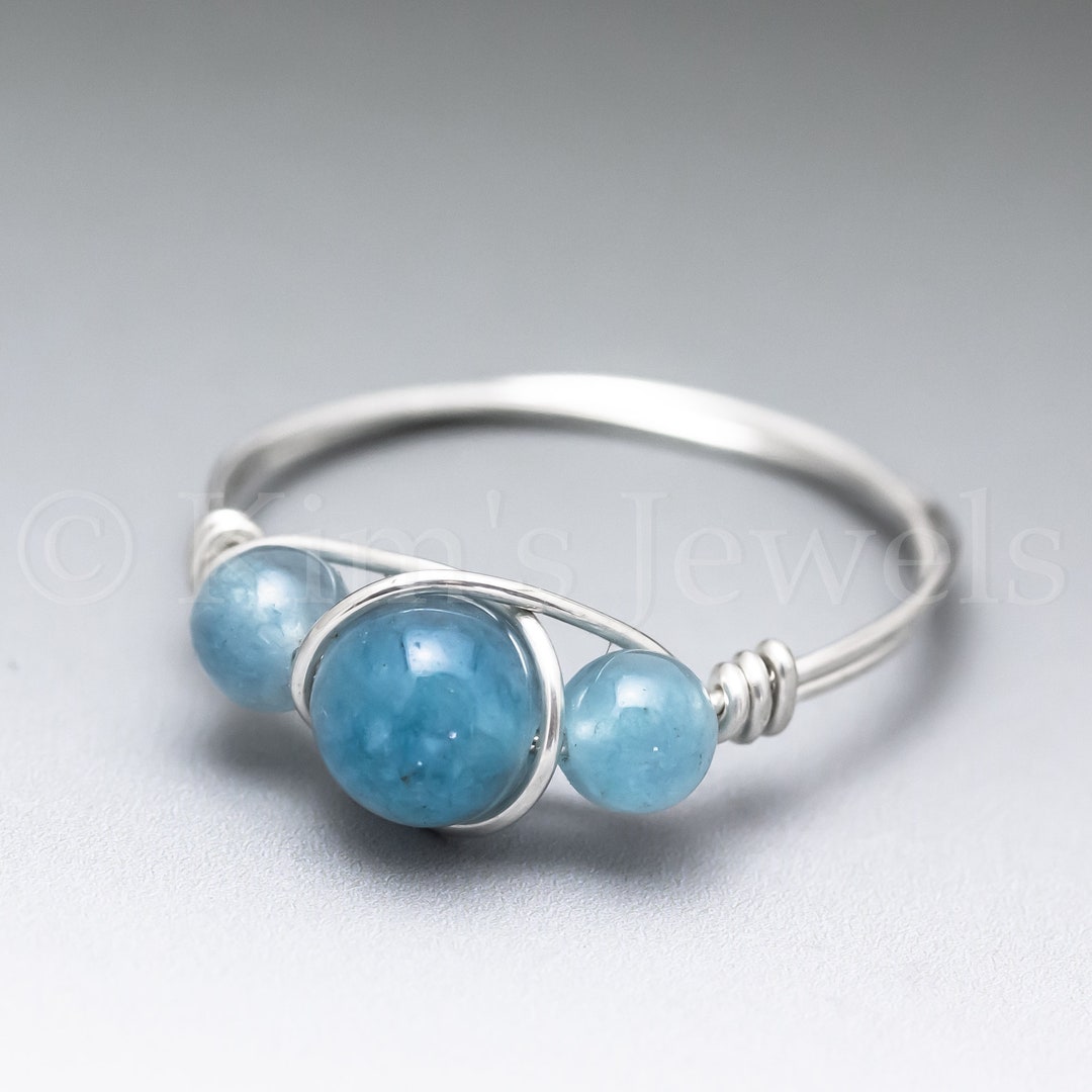 Blue Hemimorphite Sterling Silver Wire Wrapped Gemstone BEAD Ring ...