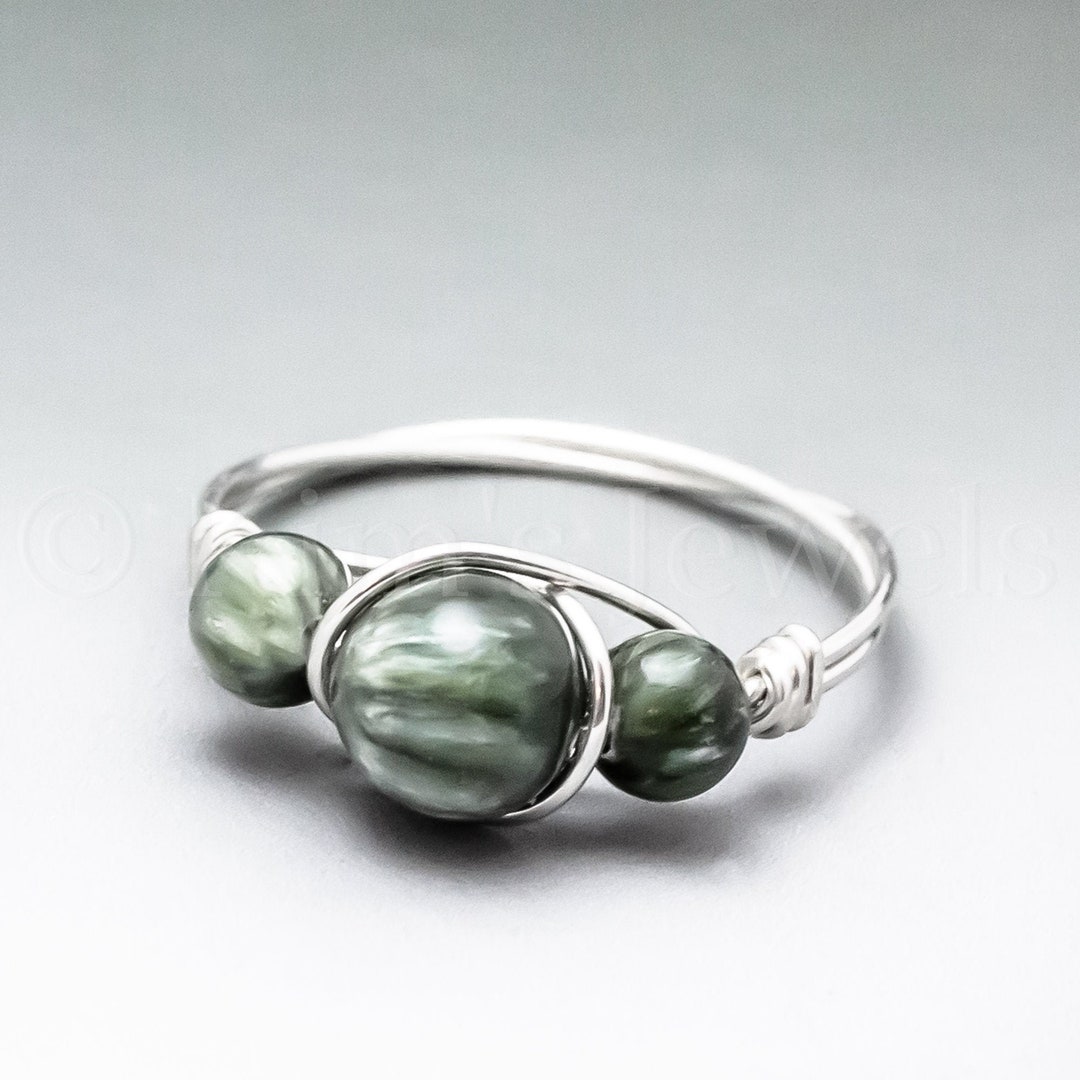Seraphinite Clinochlore Sterling Silver Wire Wrapped Gemstone BEAD Ring ...