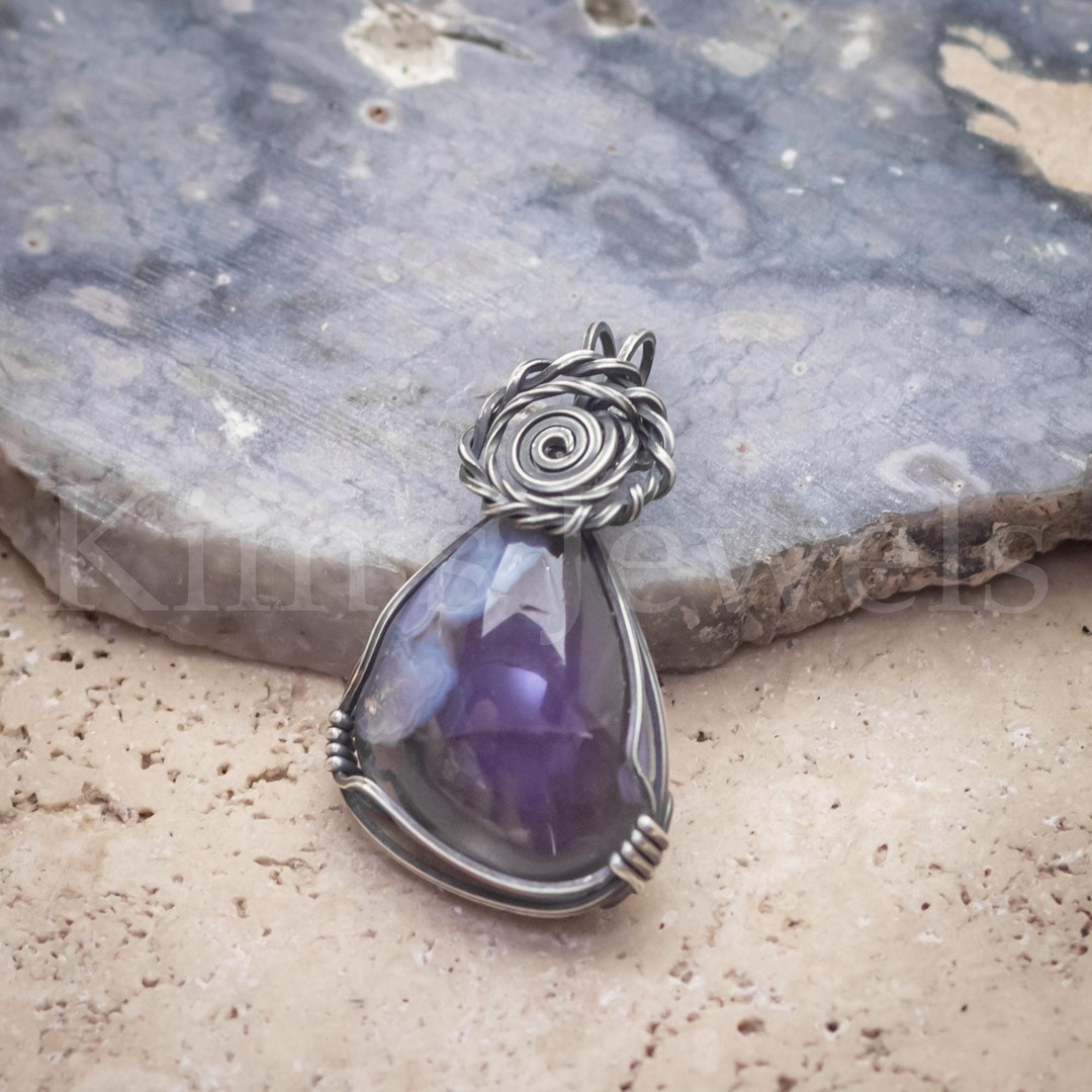 Holly Blue Agate Crystal Gemstone, Oxidized Sterling Silver Wire ...