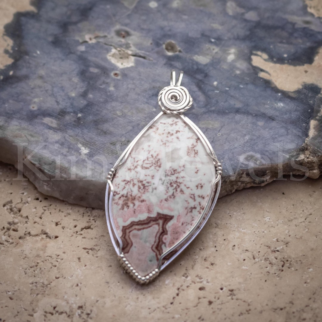 Dendritic Rosetta Pink Onyx Gemstone, Sterling Silver Wire Wrapped ...