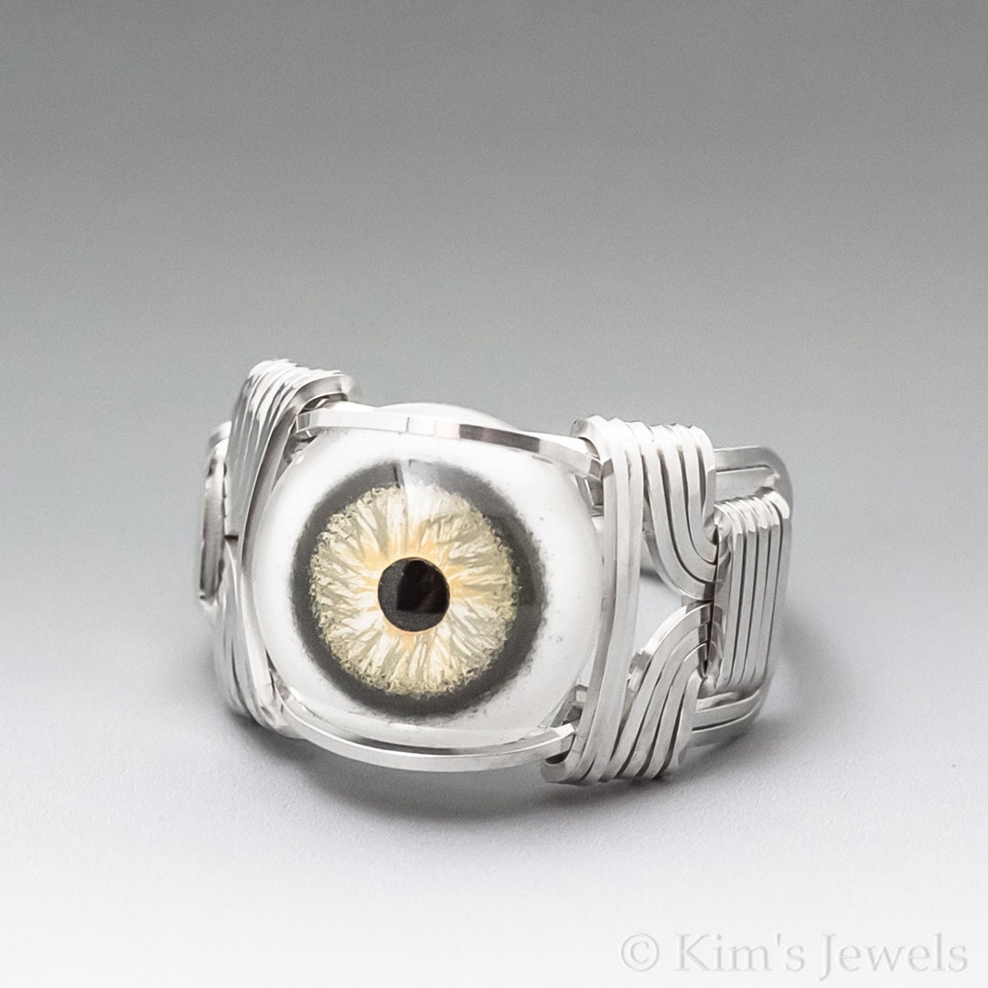 Green Yellow Glass Eye Eyeball Human Style Sterling Silver Wire Wrapped ...