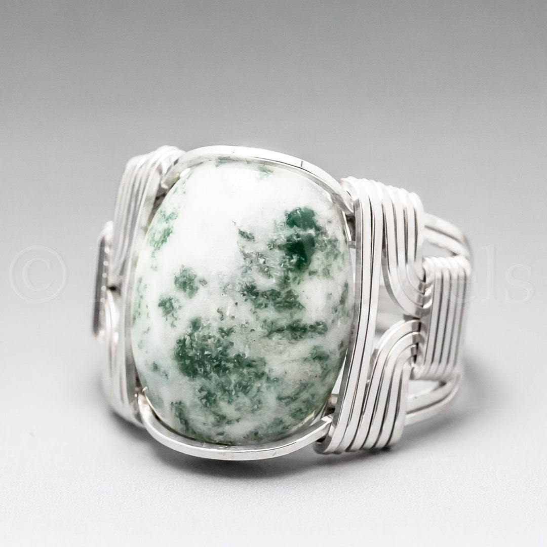 Tree Agate Sterling Silver Wire Wrapped Gemstone Cabochon Ring ...