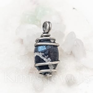 Blue Covellite Gemstone Oxidized Sterling Silver Wire Wrapped Mini ...