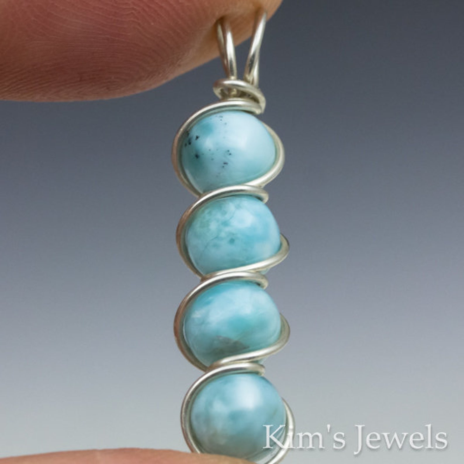 Larimar Blue Pectolite Gemstone Beaded Sterling Silver Wire - Etsy