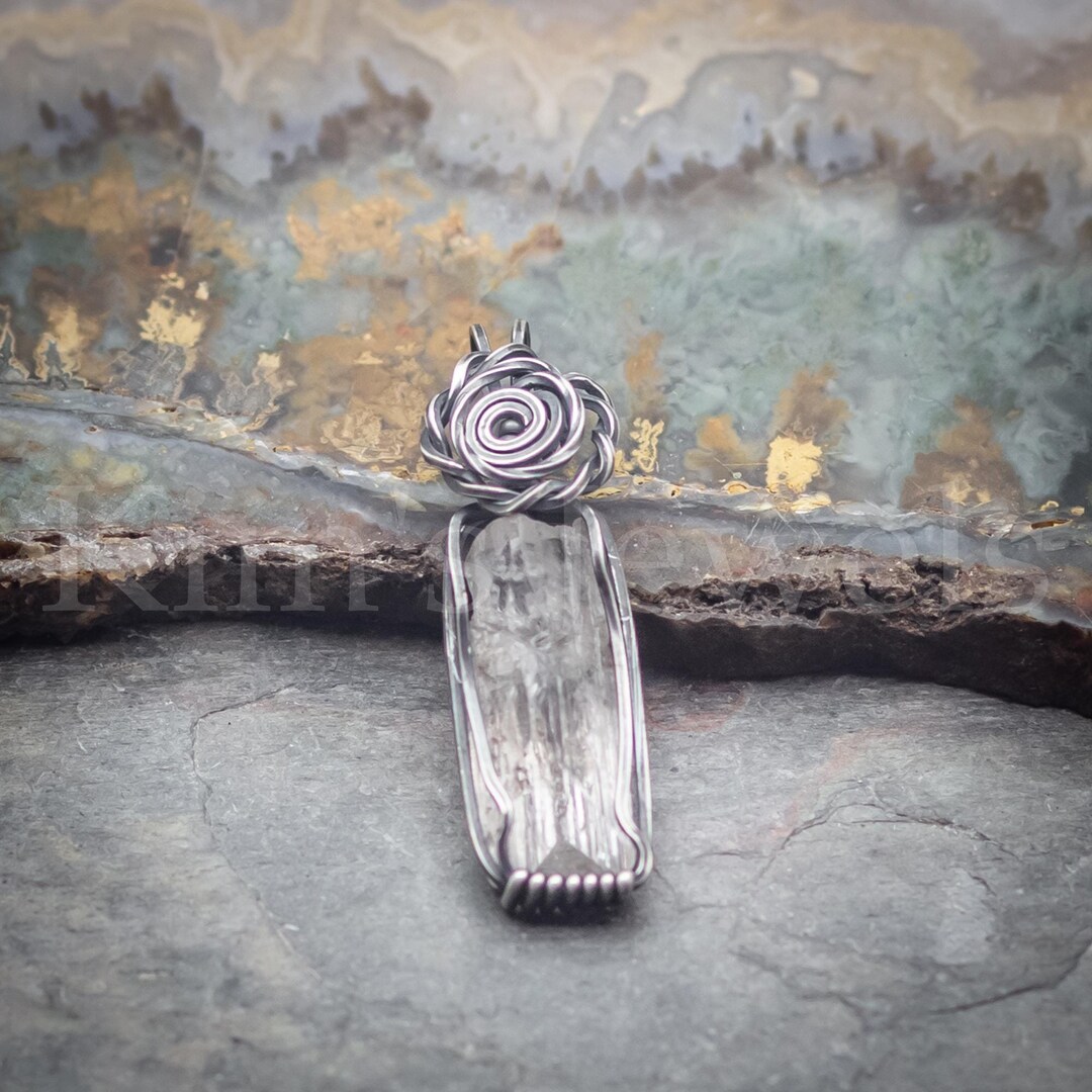 Danburite Clear White Raw Crystal Oxidized Sterling Silver Wire Wrapped ...