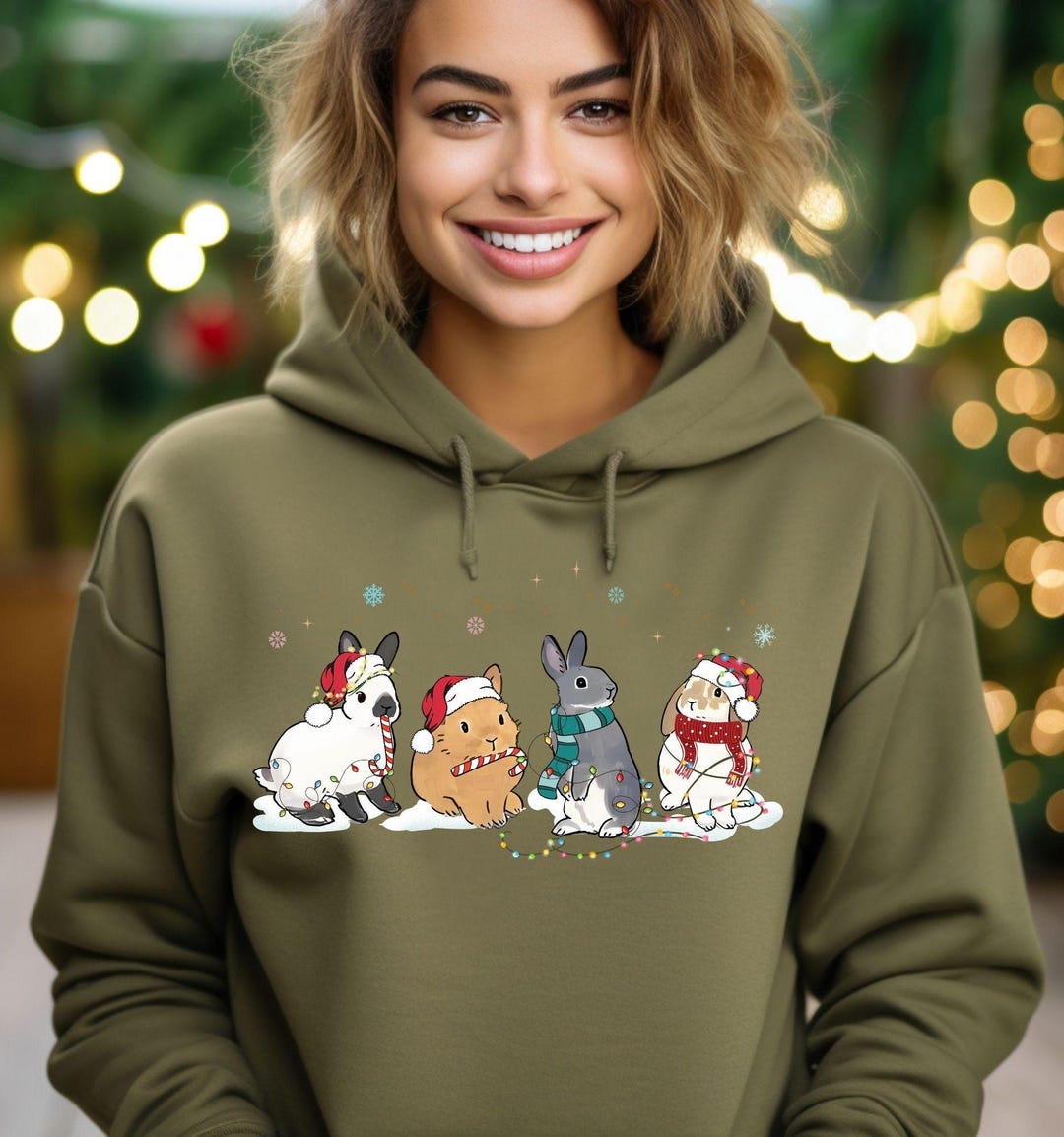 Bunny Christmas Hoodie, Cute Rabbit Hoodie, Christmas Rabbit Gift ...