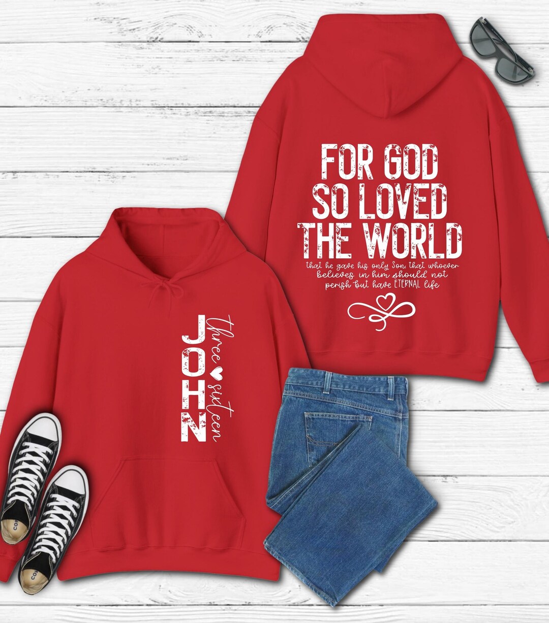 JOHN 3:16 FOR GOD so Loved the World Hoodie, Bible Verse Hoodie, Faith ...