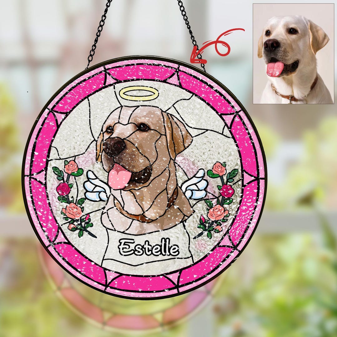 Custom Pet Portrait Glass Suncatcher,stained Glass Dog Memorial,dog ...