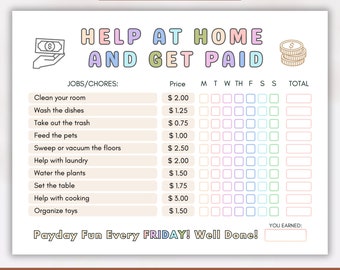 How to Earn Money Chore Chart Editable Allowance Chore Chart for Kids ...