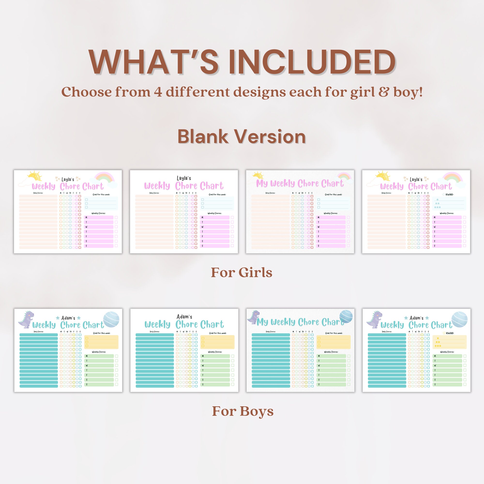 Editable Kids Chore Chart: Daily & Weekly Responsibility (printable PDF ...