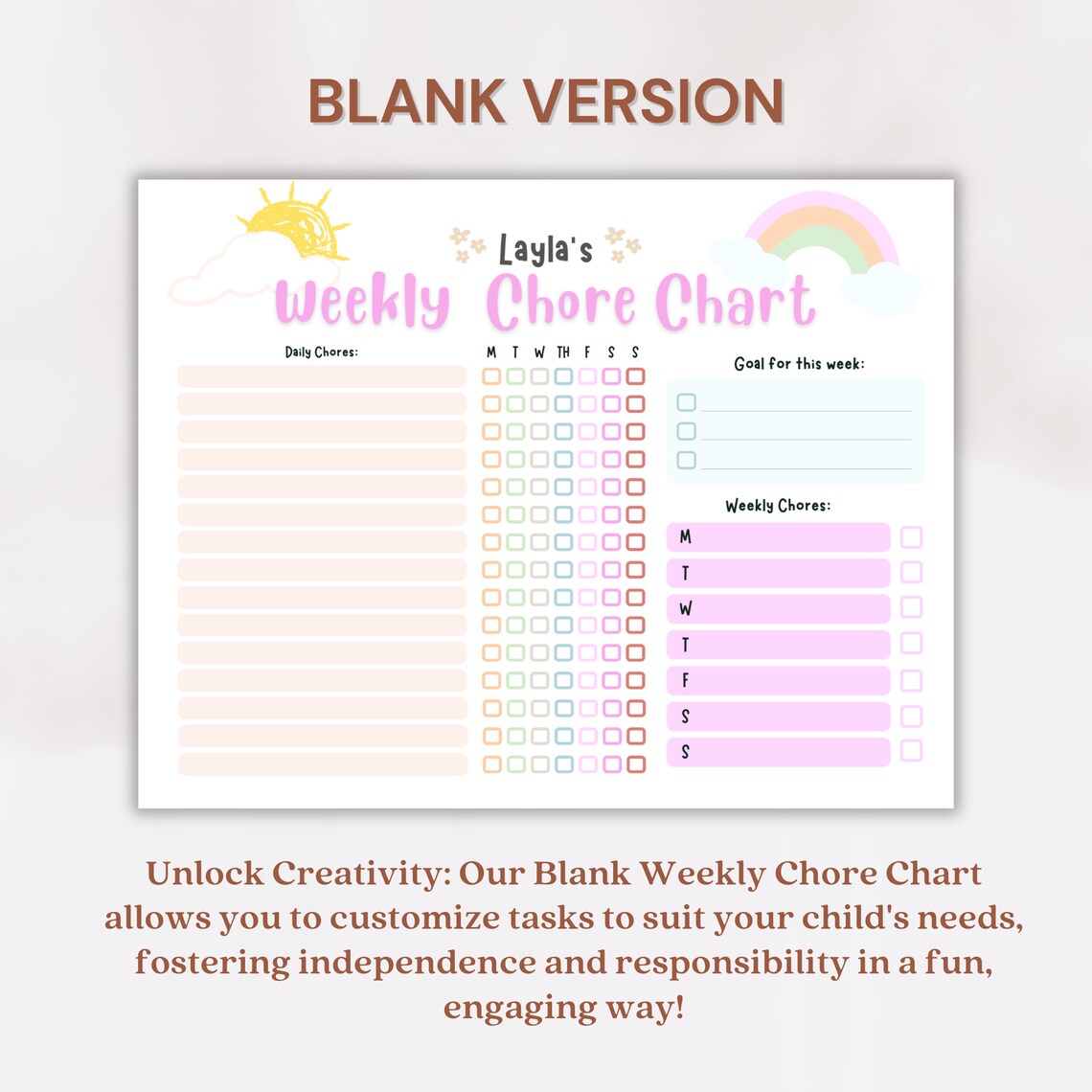 Kids Chore Chart: Editable Daily & Weekly Responsibility Checklist ...