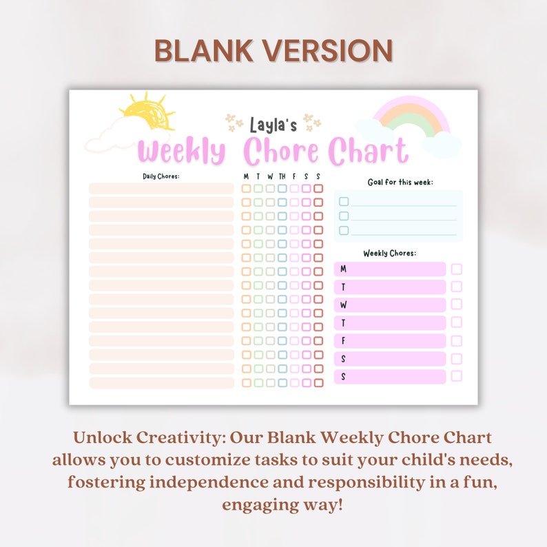 Kids Chore Chart: Editable Daily & Weekly Responsibility Checklist ...