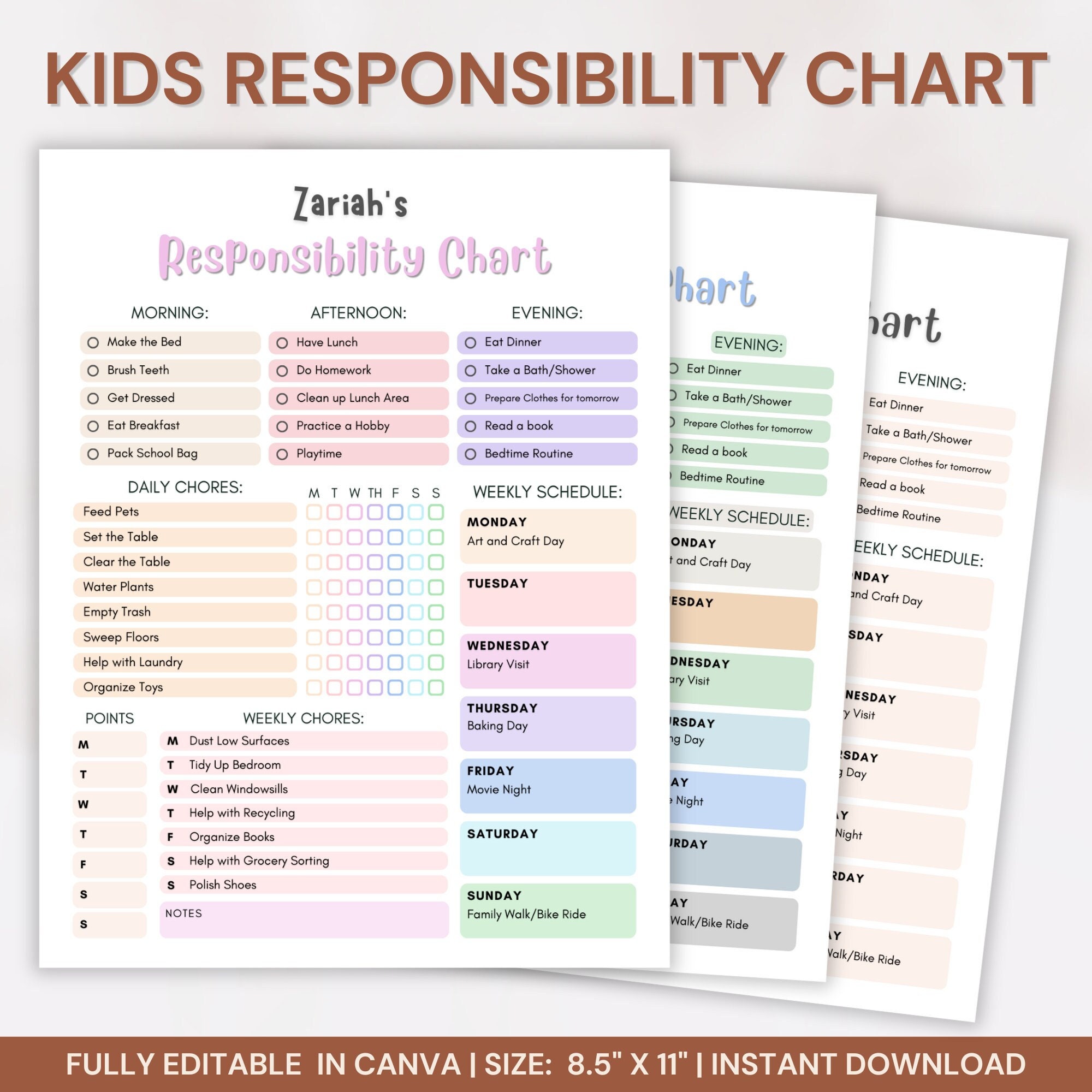 Kids Responsibility Chart, Printable Chore Chart for Kids ...