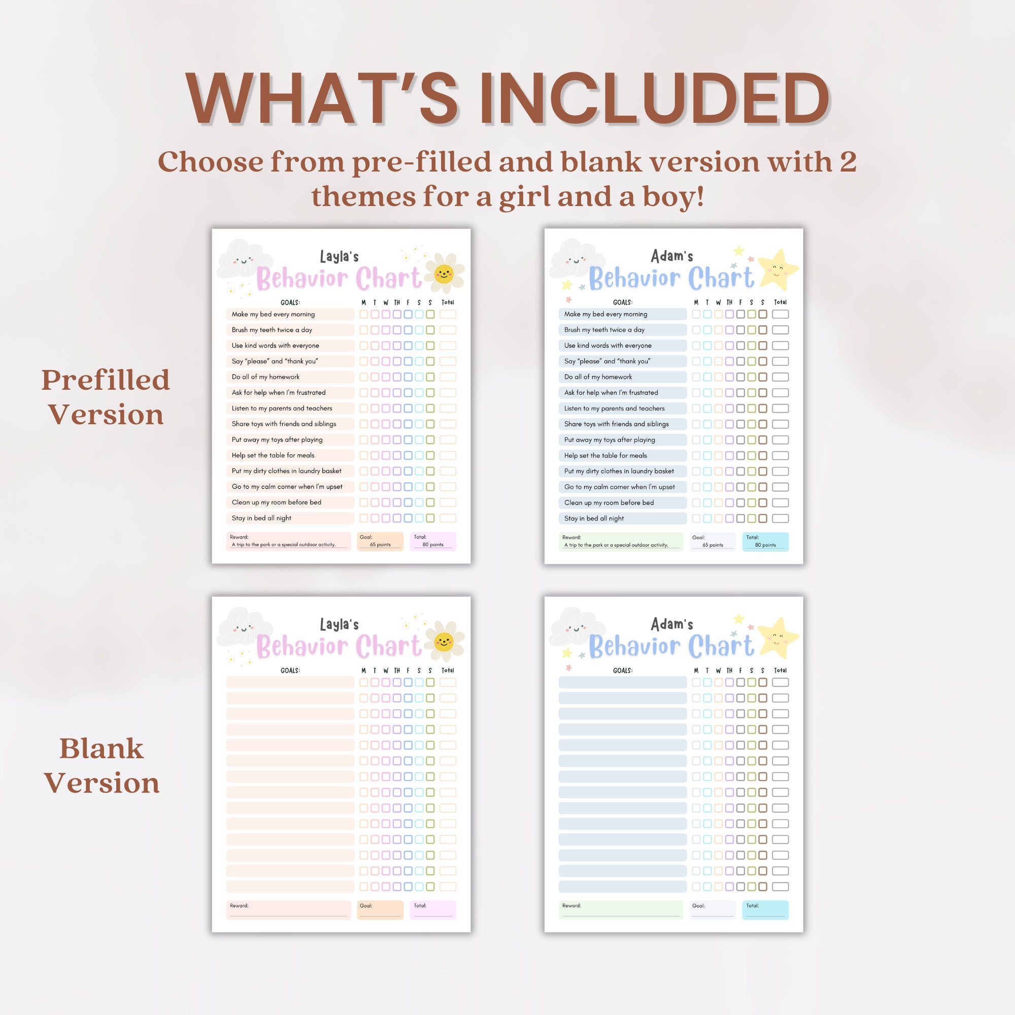 Editable Behavior Tracker for Kids Colorful Chart Template With Rewards ...