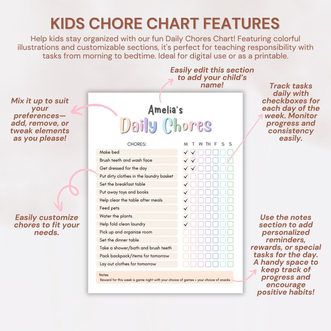 Editable Chore Chart, Kids Chore Chart, Chore Chart Printable, Chore ...