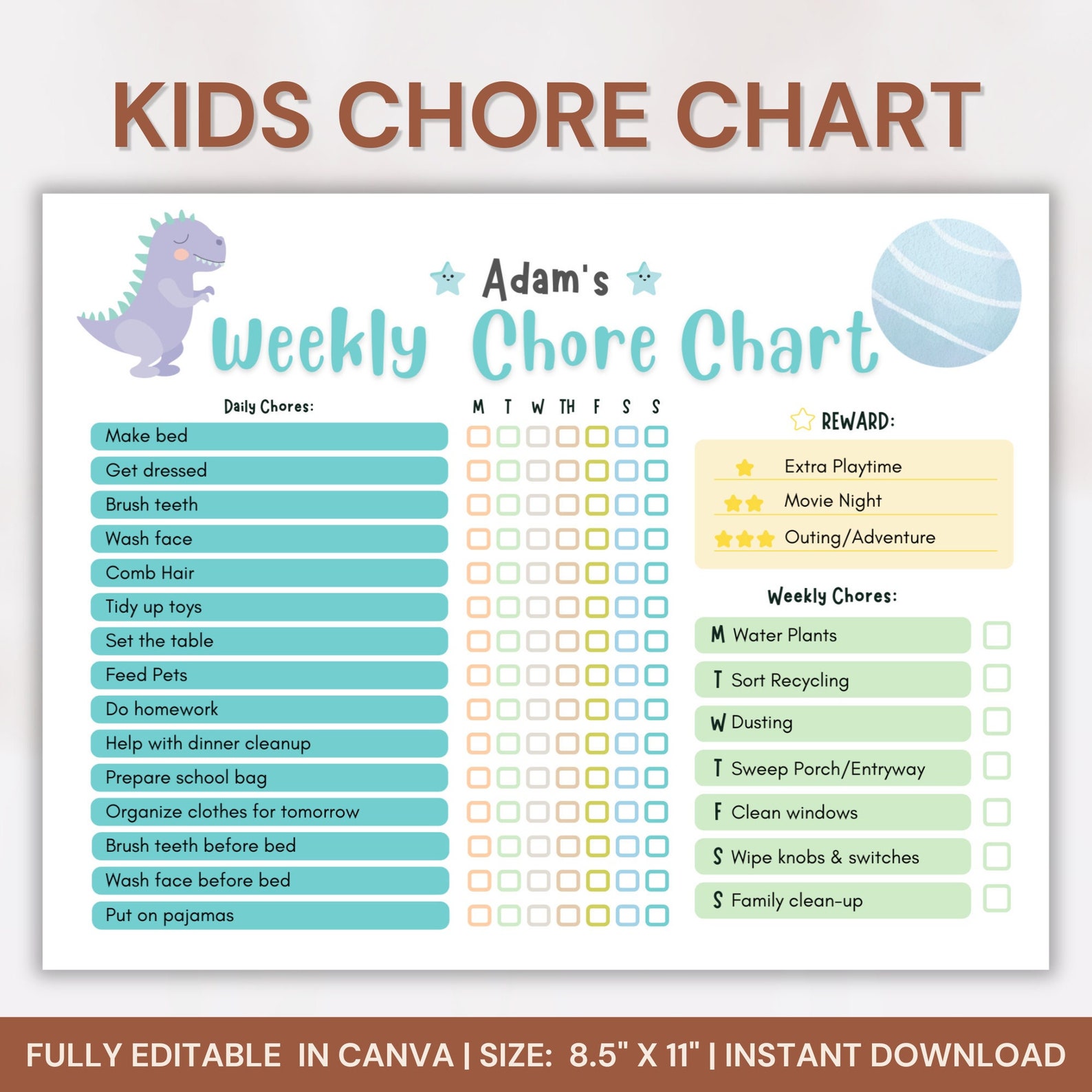Kids Chore Chart: Editable Daily & Weekly Responsibility Checklist ...