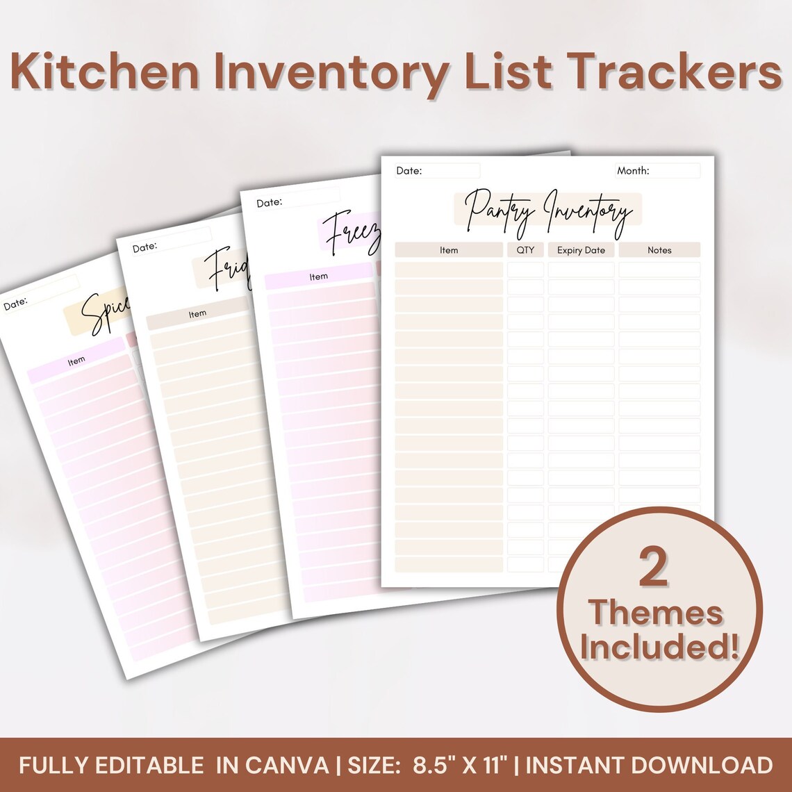 Editable & Printable Kitchen Inventory Tracker | Fridge, Freezer ...