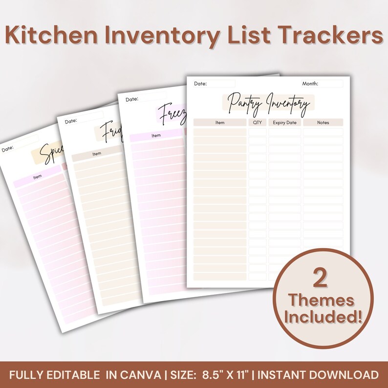 Editable & Printable Kitchen Inventory Tracker | Fridge, Freezer ...