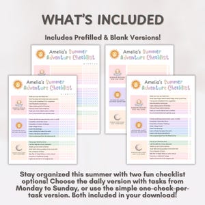 Kids Summer Checklist Printable Activity Planner Daily Routine Chart ...