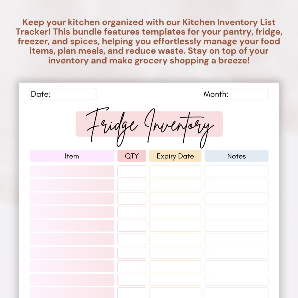 Editable & Printable Kitchen Inventory Tracker | Fridge, Freezer ...
