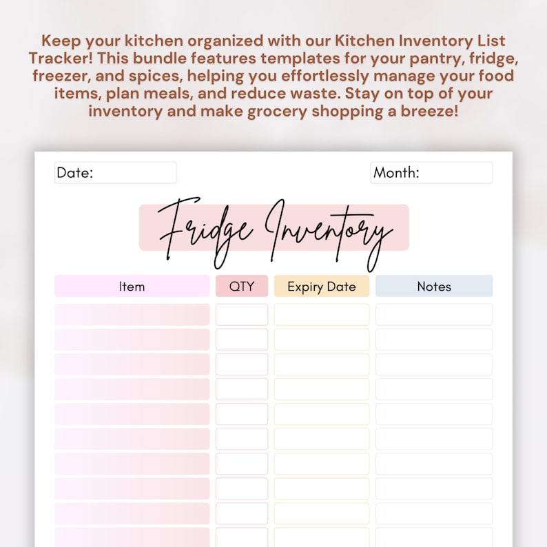Editable & Printable Kitchen Inventory Tracker | Fridge, Freezer ...