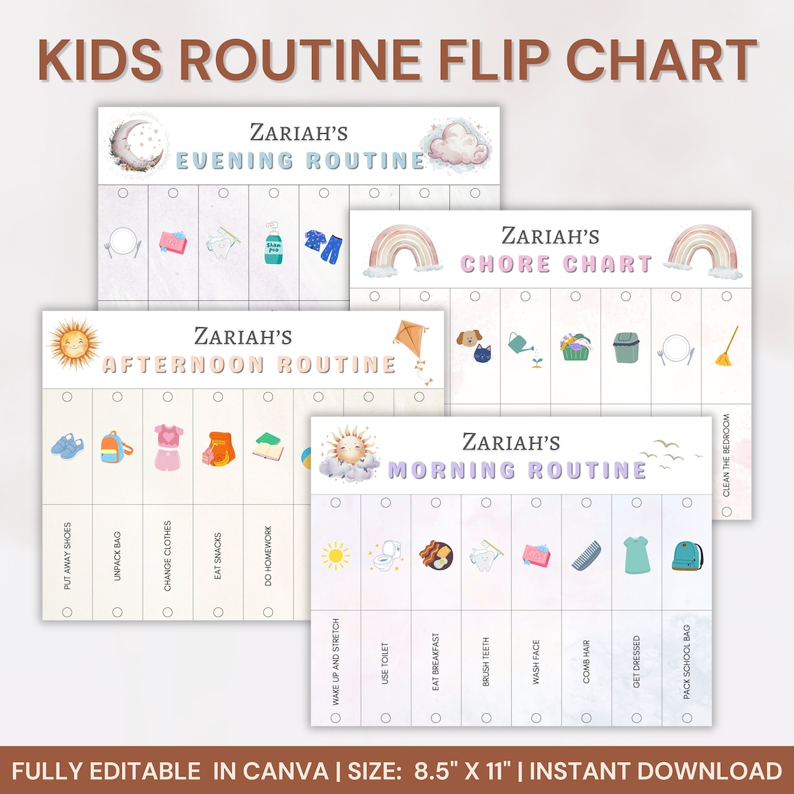 Kids Flip Routine Chart, Routine Flip Chart, Visual Schedule, Morning ...
